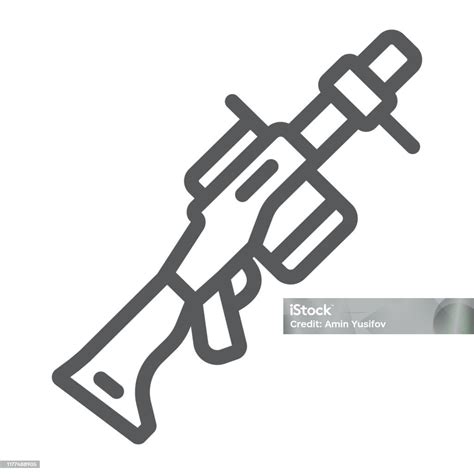 수류탄 발사기 라인 아이콘 무기와 로켓 바주카 기호 벡터 그래픽 흰색 배경에 선형 패턴 10에 대한 스톡 벡터 아트 및 기타 이미지 Istock