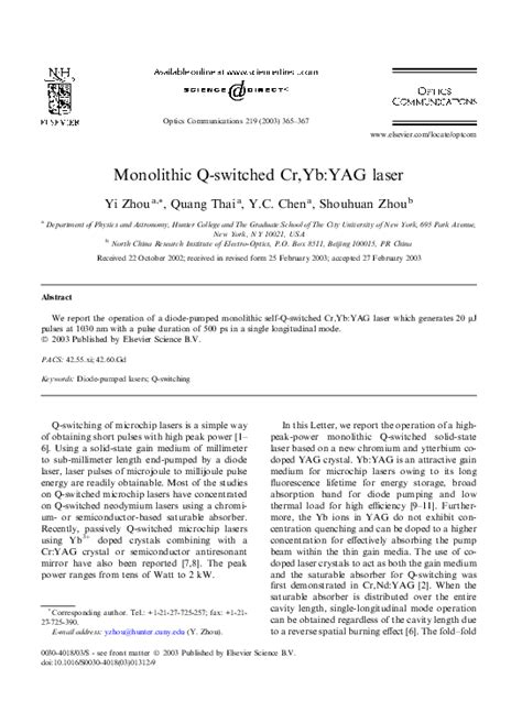 Pdf Monolithic Q Switched Crybyag Laser