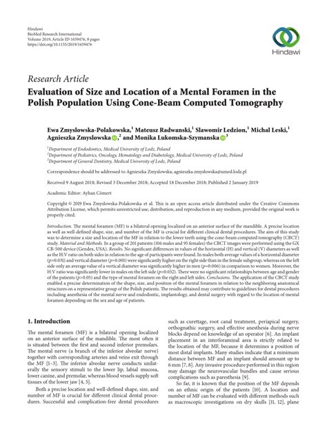 Pdf Evaluation Of Size And Location Of A Mental Foramen In The Polish Population Using Cone