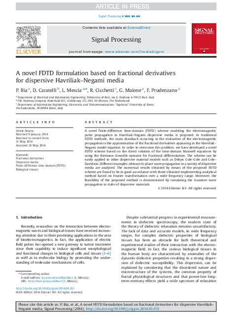 Pdf A Novel Fdtd Formulation Based On Fractional Derivatives For Dispersive Havriliak Negami Media