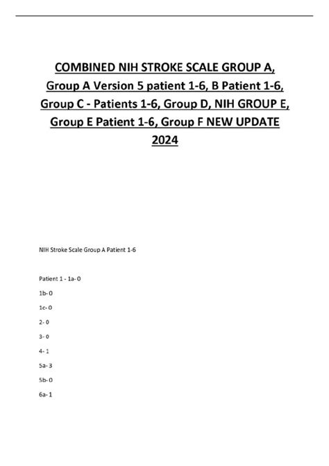 COMBINED NIH STROKE SCALE GROUP A Group A Version 5 Patient 1 6 B Patient 1 6 Group C