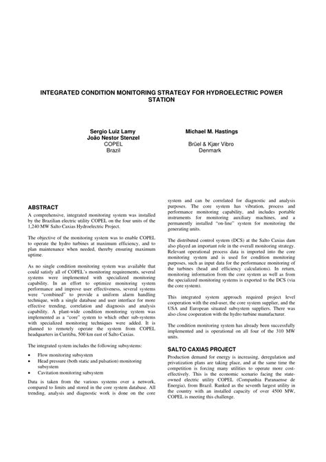 Pdf Integrated Condition Monitoring Strategy For Hydroelectric Power Station
