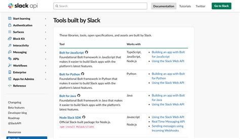slack api docs auth webhooks sdks for developers api refs