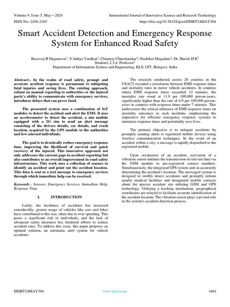 Smart Accident Detection And Emergency Response System For Enhanced