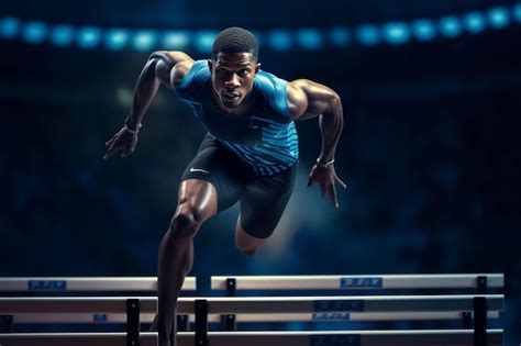 Premium Photo Athlete Jumping Over Hurdles Illustrating The Generative Ai