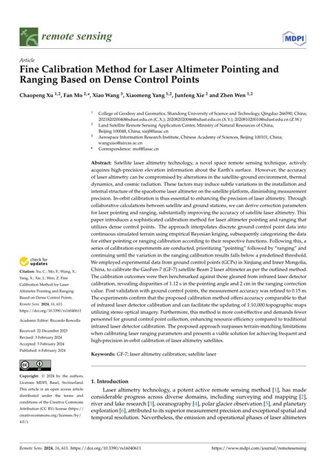PDF Fine Calibration Method For Laser Altimeter Pointing And Ranging Based On Dense Control Points