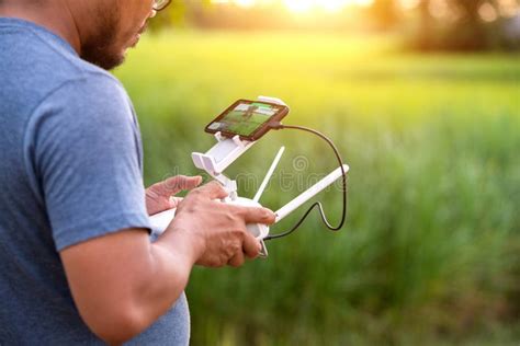 Drone Controller Man Operating Drone Flying Stock Image Image Of