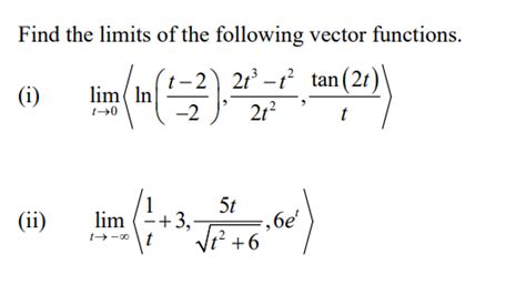 Solved Find The Limits Of The Following Vector Functions Chegg Com