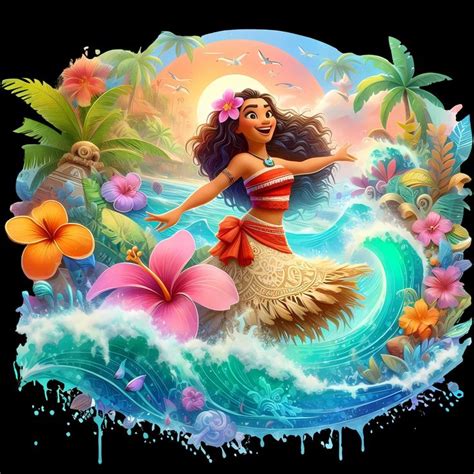 4 Moana Splash And Watercolor Digital Design Png File For Sublimation High Resolution Instant
