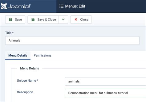Submenus Joomla Documentation
