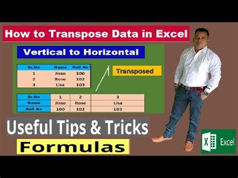 Microsoft Excel Tutorial | How to Transpose Data Rows to Columns in ...