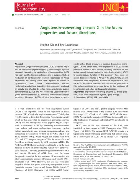 Angiotensin Converting Enzyme 2 In The Brain Pdf Angiotensin