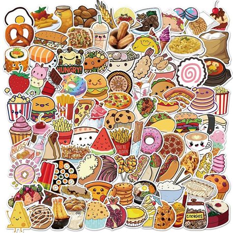 100 Stickers Food Theme Design Cute Aestheic Stickers Collection Etsy