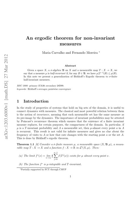 Pdf An Ergodic Theorem For Non Invariant Measures