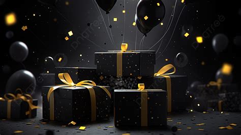 생일 서프라이즈 검정색과 노란색 3d 렌더링된 선물 상자 크리스마스 생일 선물 3d 생일 상자 배경 일러스트 및 사진 무료