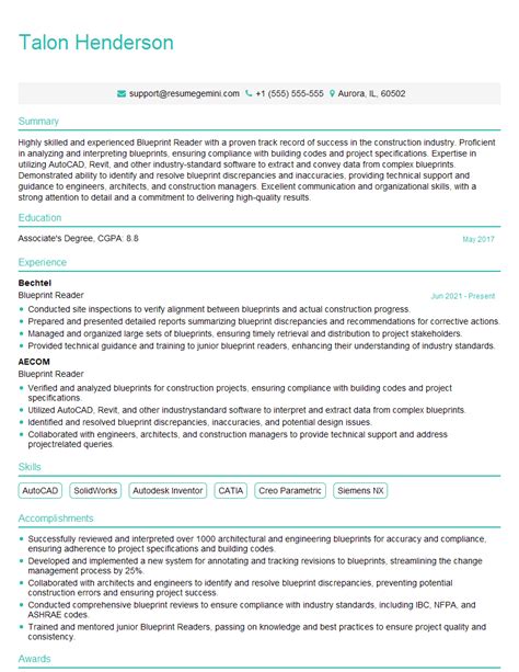 Blueprint Reader Resume Template Resumegemini Online Resume Builder