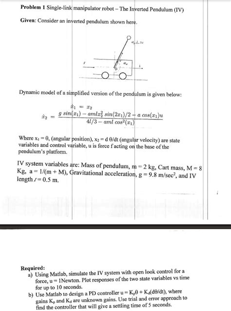 Problem Single Link Manipulator Robot The Inverted Pendulum Iv
