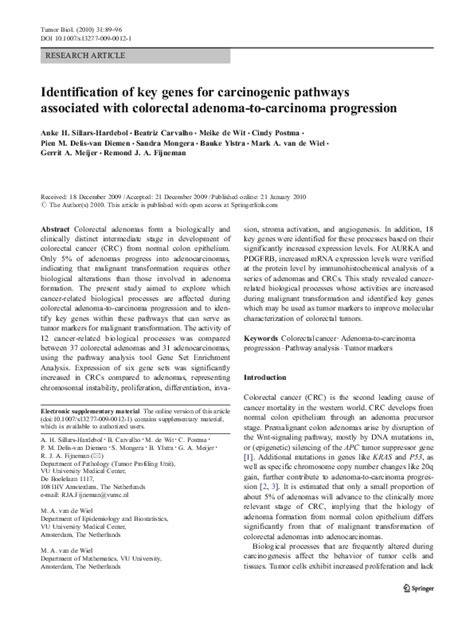 Pdf Identification Of Key Genes For Carcinogenic Pathways Associated With Colorectal Adenoma