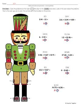 Adding And Subtracting Decimals Color By Number Nutcracker Math TpT
