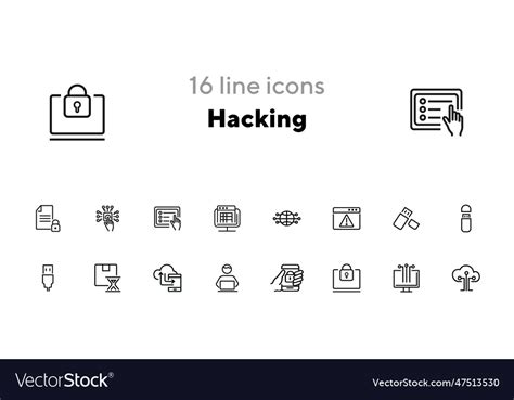 hacking line icon set royalty free vector image