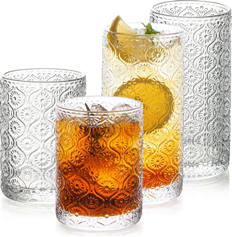 Polidream Vintage Glassware Set 4pcs Multicolor 152oz Hobnail Drinking Glasses