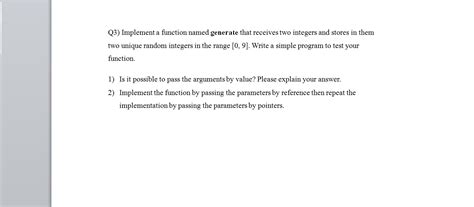 Solved Q3 Implement A Function Named Generate That Receives