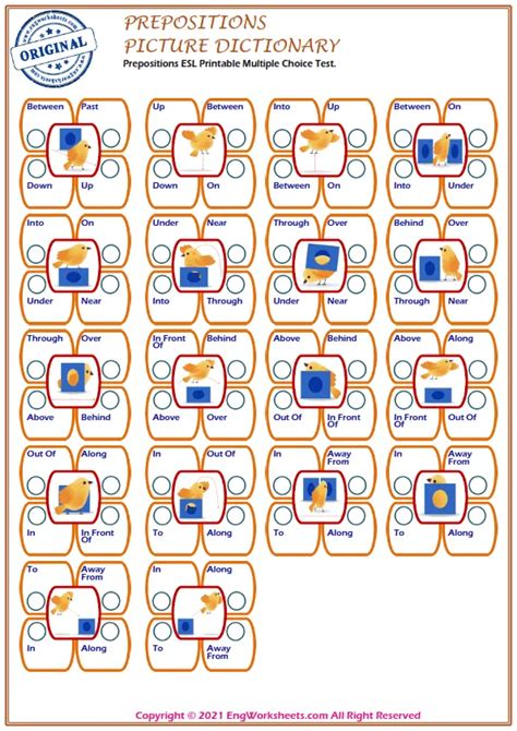 Prepositions ESL Printable Multiple Choice Test Image Worksheets Engworksheets