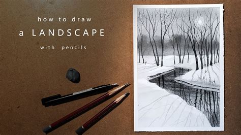 Как нарисовать зимний пейзаж How To Draw A Winter Landscape Youtube