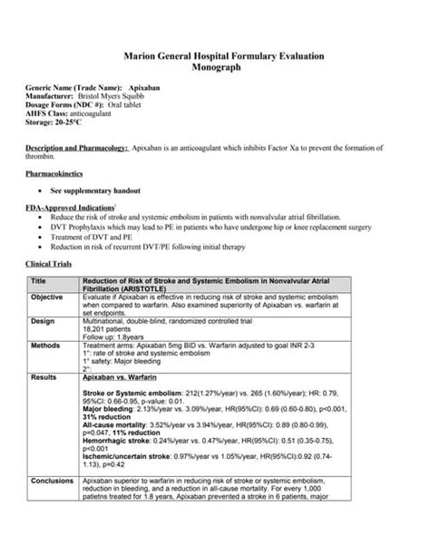 Apixaban Monograph Doc