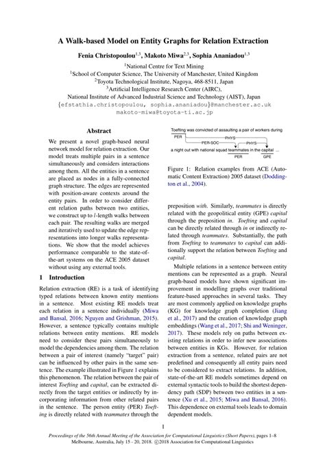 Pdf A Walk Based Model On Entity Graphs For Relation Extraction