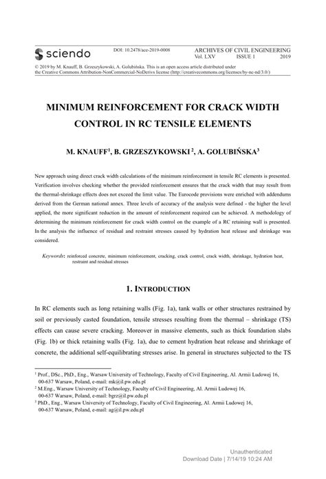 PDF Minimum Reinforcement For Crack Width Control In RC Tensile Elements