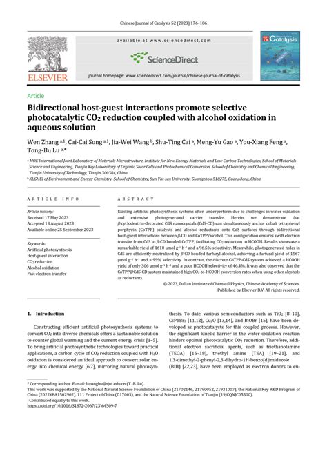 Pdf Bidirectional Host Guest Interactions Promote Selective Photocatalytic Co2 Reduction