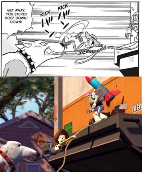 Scene Comparison Of Buzz Saving Woody From Scud R Toystory
