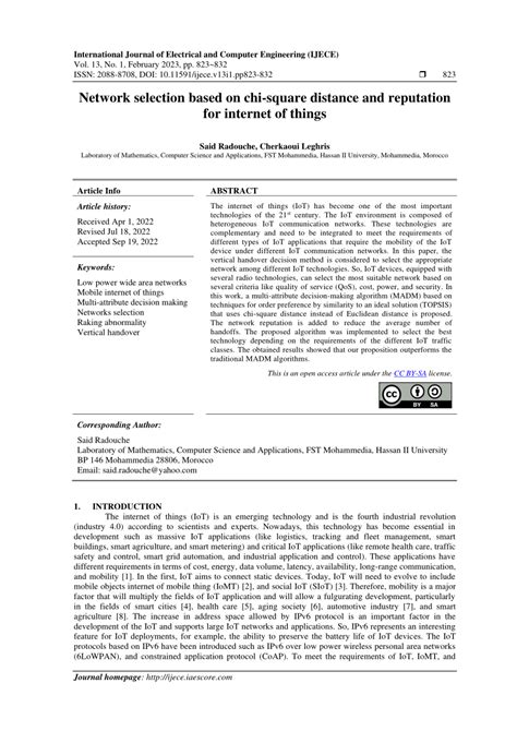 Pdf Network Selection Based On Chi Square Distance And Reputation For Internet Of Things