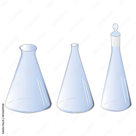 2d Illustration Of A Chemical Glassware Set Three Conical Erlenmeyer