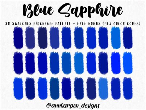 Blue Sapphire Procreate Palette 30 Hex Color Codes Good Notes Instant Download Ipad Crystal