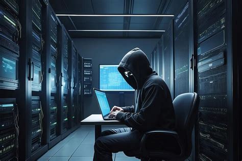Premium Ai Image Hacker Seated In Server Room Launching Cyberattack