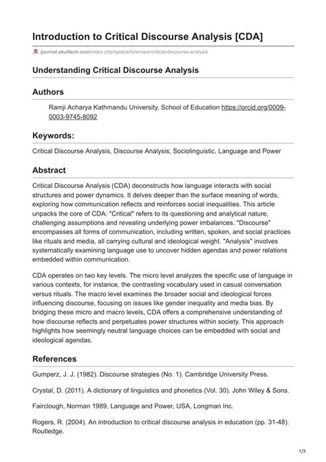Pdf Introduction To Critical Discourse Analysis Cda