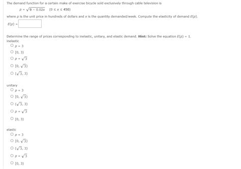 Solved The Demand Function For A Certain Make Of Exercise Chegg Com