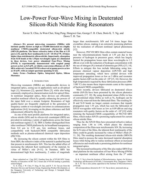 Pdf Low Power Four Wave Mixing In Deuterated Silicon Rich Nitride Ring Resonators