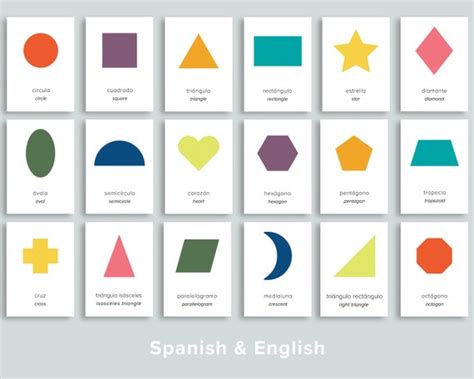 Spanish And English Shapes Bilingual Flashcards Printable Etsy