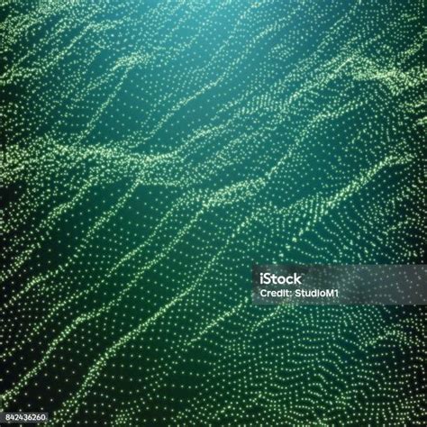 웨이브 그리드 배경입니다 그리드 리플 벡터 일러스트입니다 3d 기술 스타일입니다 도트 와이어 프레임 그림입니다 3차원 형태에 대한 스톡 벡터 아트 및 기타 이미지 Istock