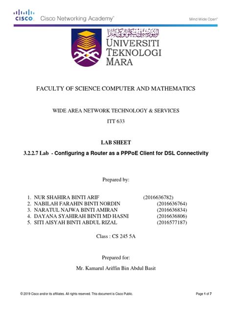 Lab Sheet 3227 Configuring A Router As A Pppoe Client For Dsl
