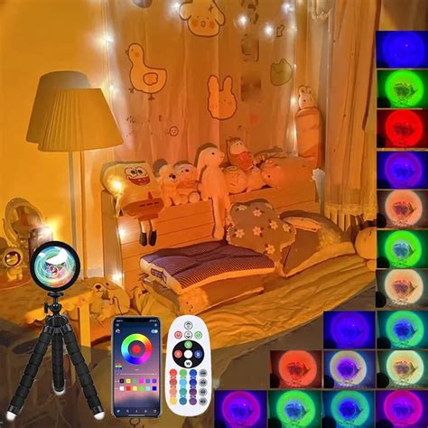 Led 일몰 램프 야간 조명 Usb 레인보우 프로젝터 램프 사진 벽 분위기 분위기 조명 침실 홈 룸 장식 선물