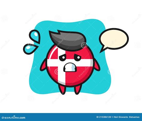 Denmark Flag Badge Mascot Character With Afraid Gesture Stock Vector