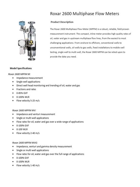Roxar 2600 Mpfm Overview And Specs Pdf Flow Measurement Gases
