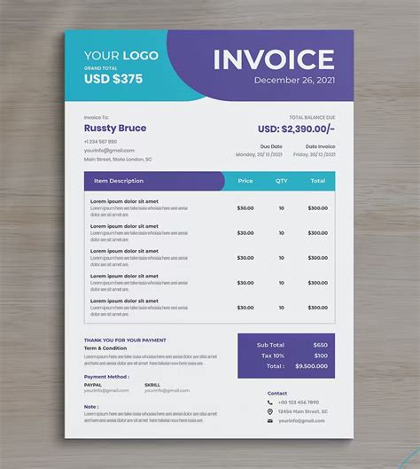 Modern Invoice Template Artofit
