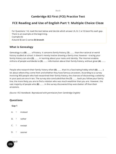 Multiple Choice Cloze Part 1 Practice Test Pdf