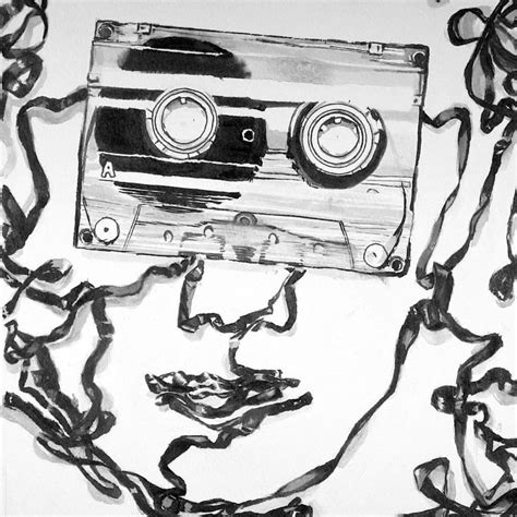 Cassette Tape Art Drawing Of Old School Recorder