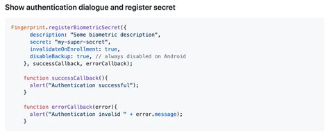 registerbiometricsecret won t show authentication dialogue in ios
